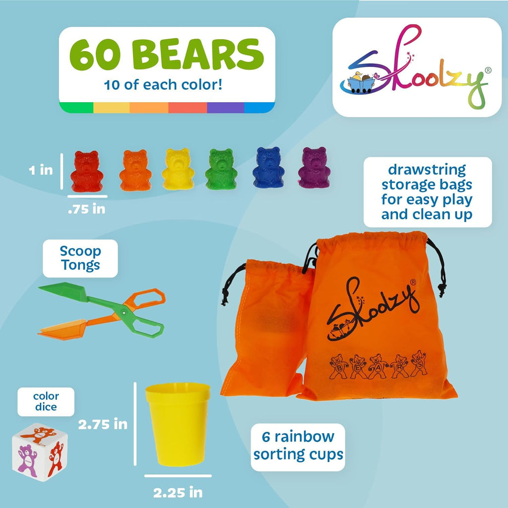 Rainbow Stacking Bears with Matching Sorting Cups 69 Piece Set, 60 Bea ...