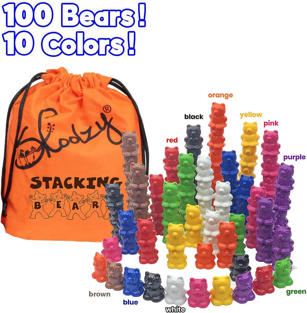 Rainbow Color Stacking Bears Toy_Building_Block 100 pcs Set – Skoolzy